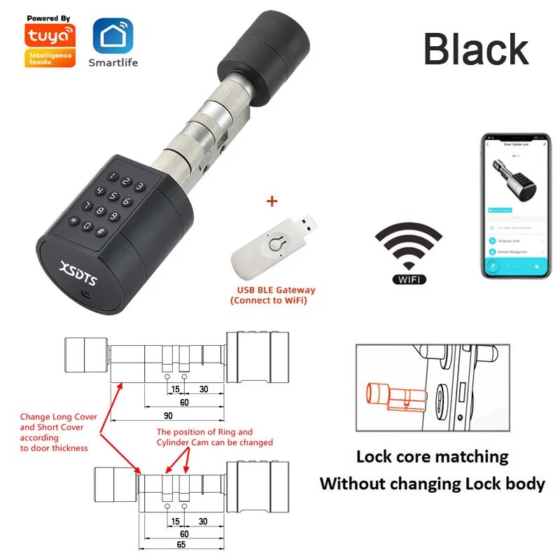 Смарт-замок XSDTS Black, gateway-60mm