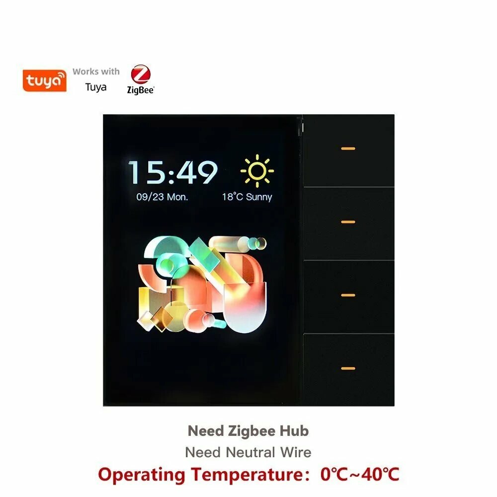 Умный настенный выключатель Tuya ZigBee, центральная панель управления домашней автоматикой, 3,5-дюймовый 4-позиционный умный выключатель