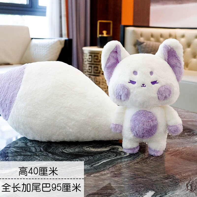 Милая плюшевая игрушка-лиса с большим хвостом для девочек, белая лиса-подушка, плюшевая игрушка в подарок. Фиолетовый