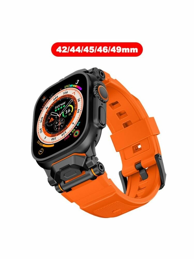 Ремешок из жидкого силикона, совместимый с Apple Watch Ultra 2 и Series 10 46 мм, применяется для моделей 1, 9, 8, 7, 6, 5, 4, SE, выполнен в металлическом исполнении, размерный ряд охватывает 49, 45, 44 и 42 миллиметра, премиальный браслет.
