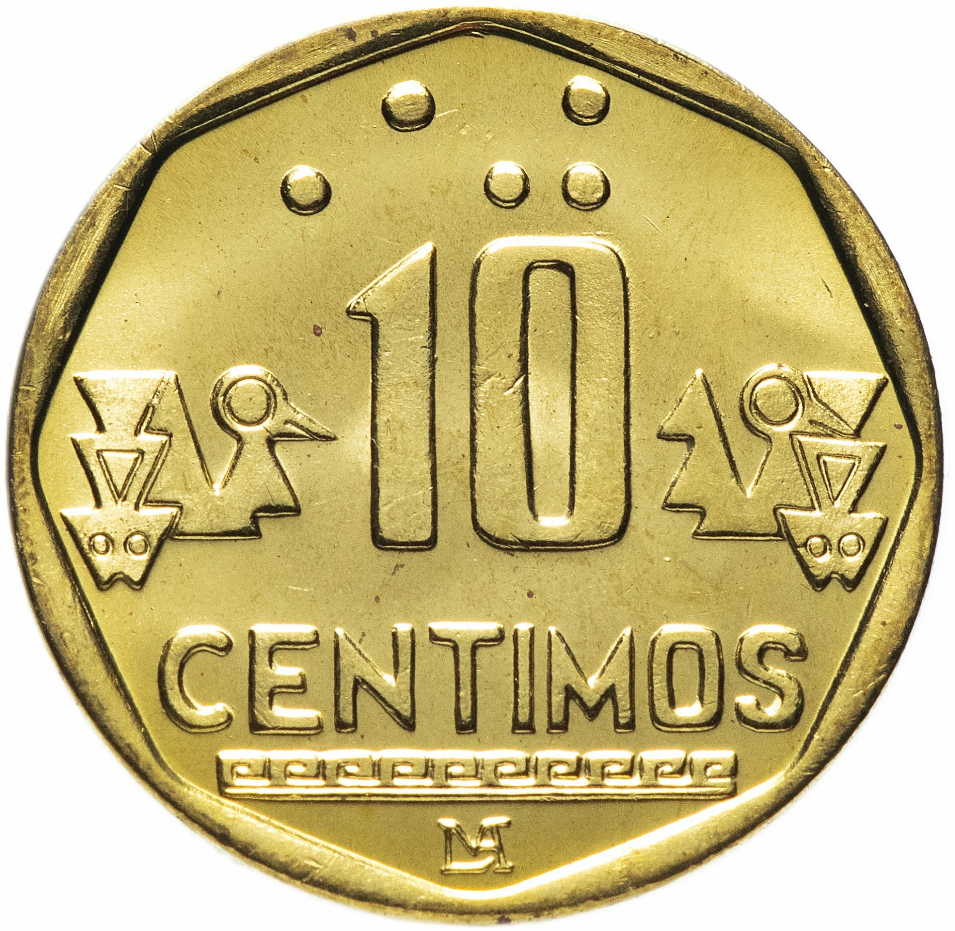 Перу 10 сентимо centimos 1995, Латунь, в сохранности UNC