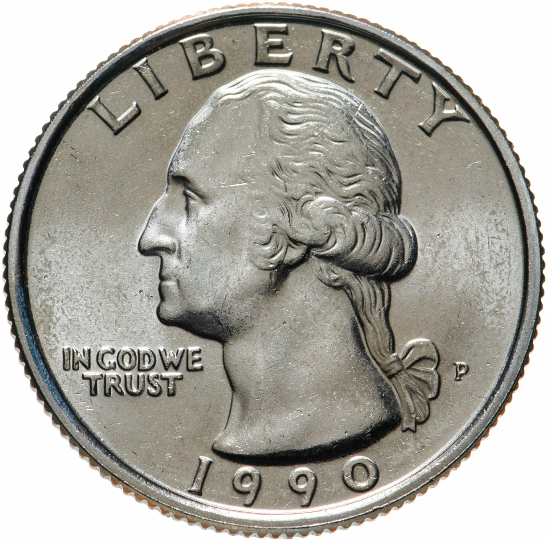 США 25 центов квотер, 1/4 доллара, quarter dollar 1990 P "Washington Quarter" наборная, Медь, в сохранности UNC