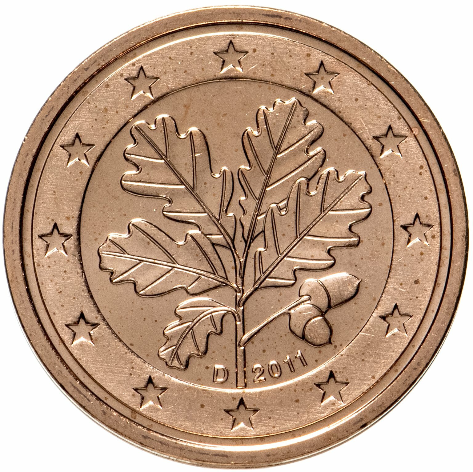 Германия 2 евроцента cents 2011 Двор D, Сталь, в сохранности UNC