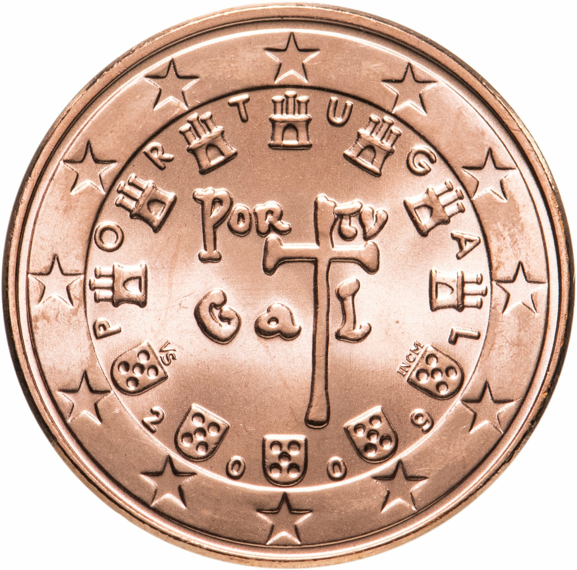 Португалия 5 евроцентов 2009, Сталь, в сохранности UNC