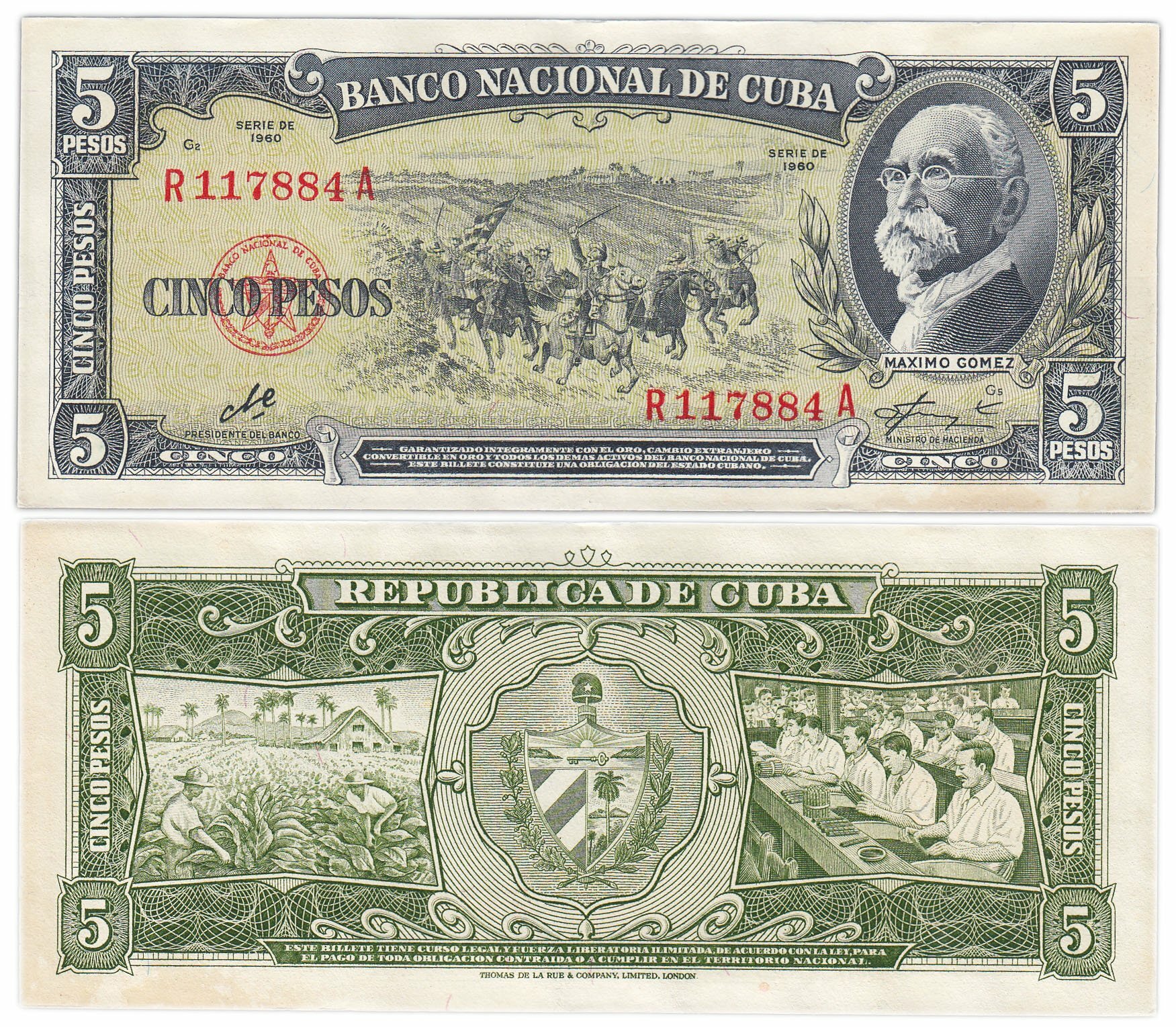 Куба 5 песо 1960 года P-91c подпись Че Гевара