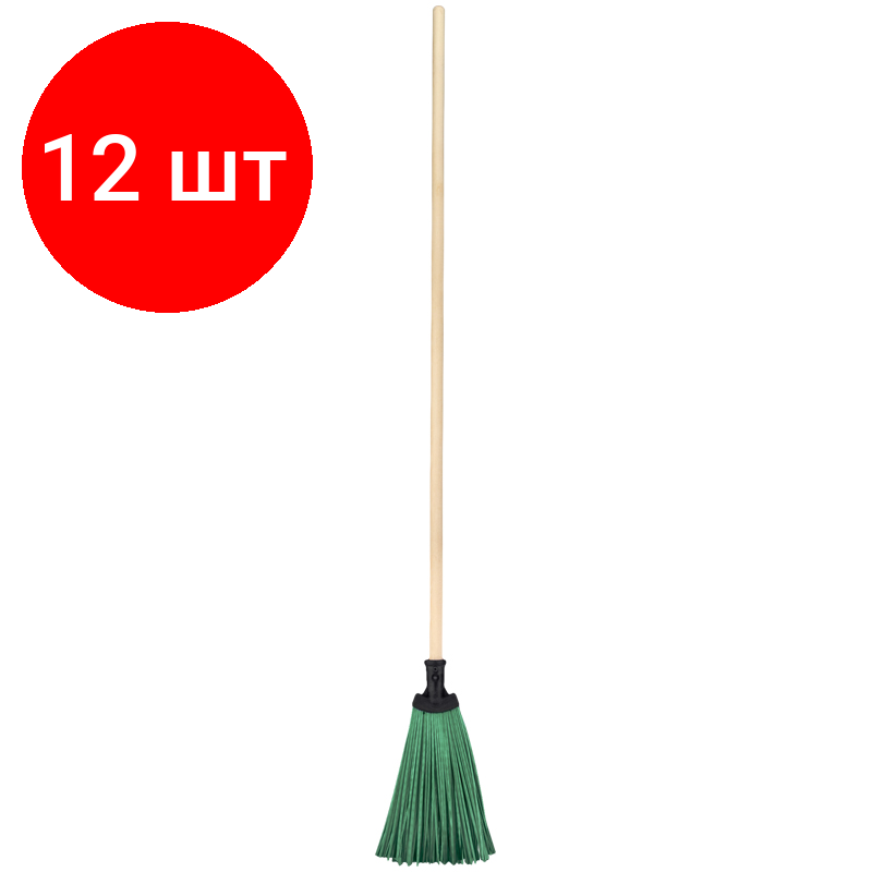 Комплект 12 шт, Метла Vega, для улицы, веерная, с деревянным черенком 120см