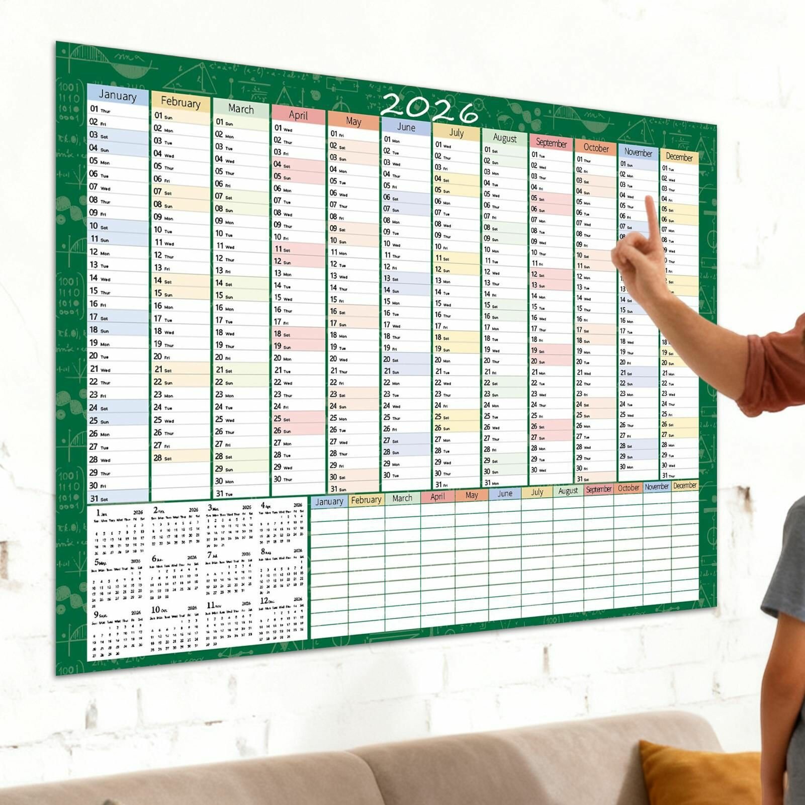 Большой настенный календарь на 2026 год, ежемесячный год