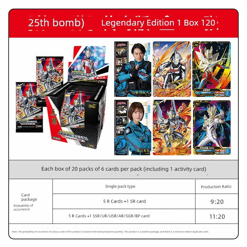 Набор из пяти карт Ультрамен, легендарное издание, 26-е издание, полная коробка, 5 карт по 5 юаней, подписанная карта,