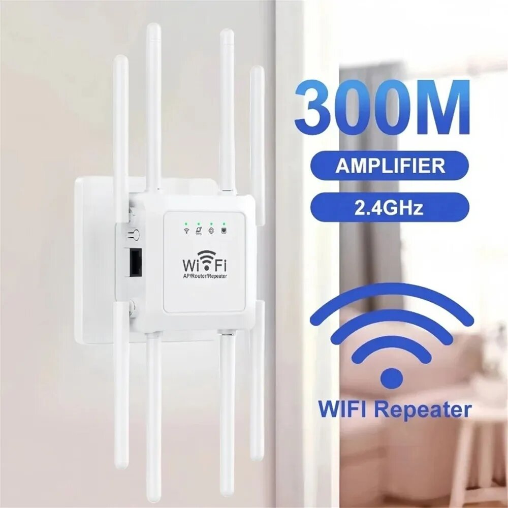 8-антенный беспроводной ретранслятор Wi-Fi, усилитель сигнала 300 Мбит/с, вилка европейского
