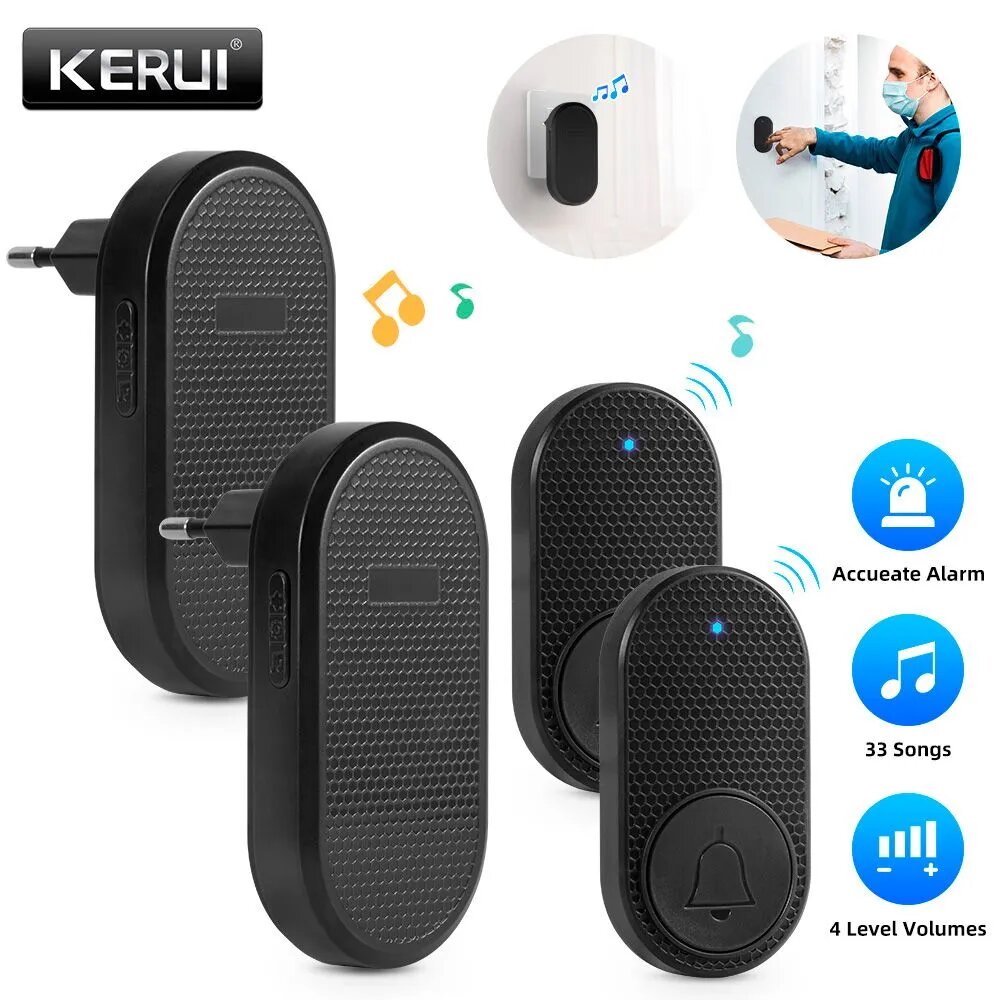 Беспроводной дверной звонок KERUI M5, 90дБ, IP44, 33 мелодии, регулировка громкости, радиус 80 м