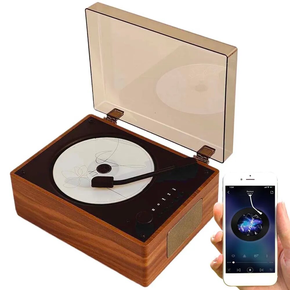 Портативный CD-плеер, 2*5 Вт, стерео, орех, Bluetooth, встроенная батарея 2000 мАч