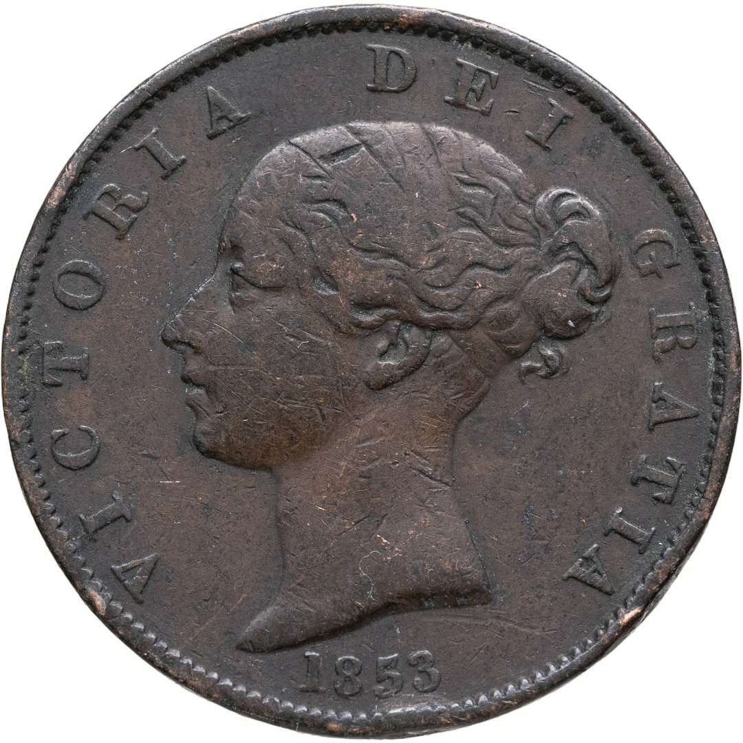 Великобритания 1/2 пенни penny 1853, Медь, в сохранности VF