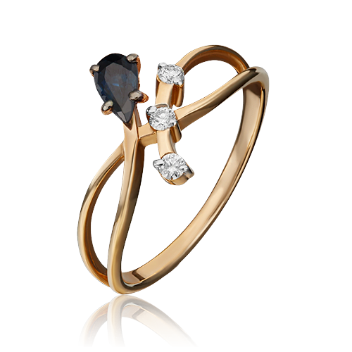 Кольцо, красное золото, 585 проба, бриллиант, сапфир