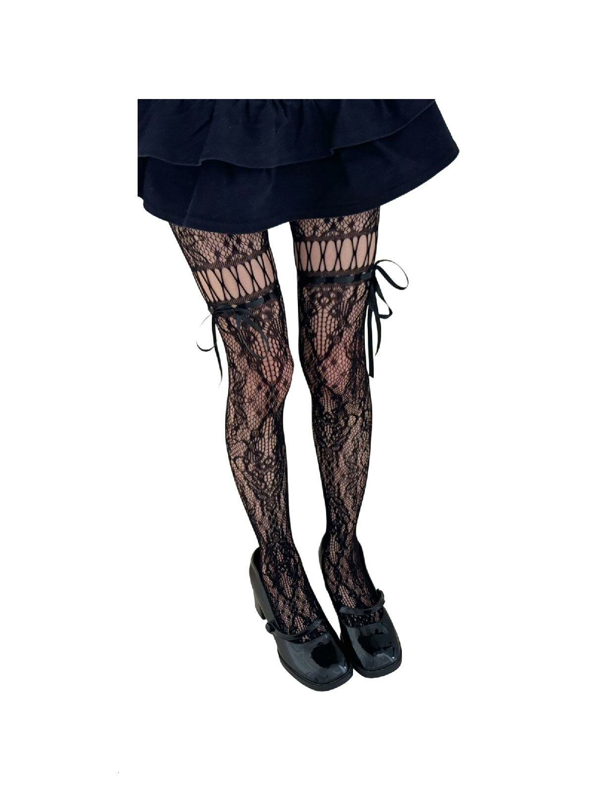 Сетчатые чулки на поясе для женщин, Черный