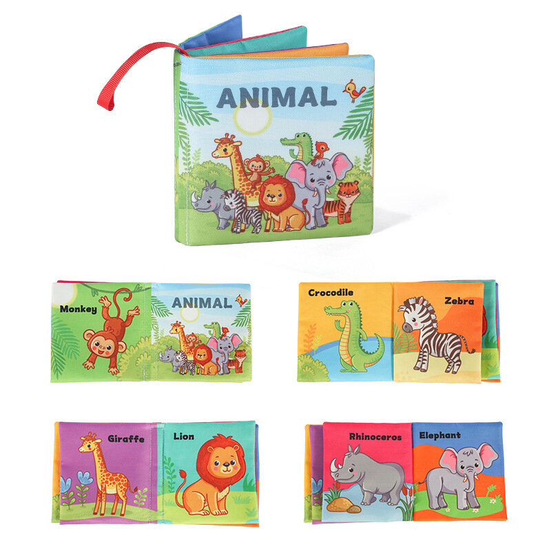 Книга-ткань 'Распознавание животных' для детей 0-3 лет, 4 страницы 8 листов, шуршащая бумага, класс А, безопасная для