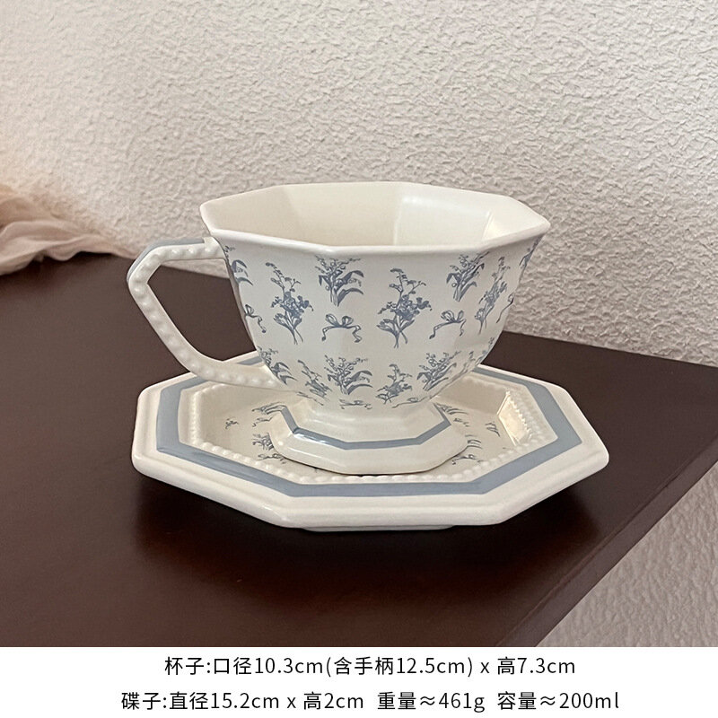 Французская винтажная керамическая кофейная чашка и блюдце с цветочным узором ландыша, керамическая тарелка для десертов, чашка для латте, чашка для послеобеденного чая