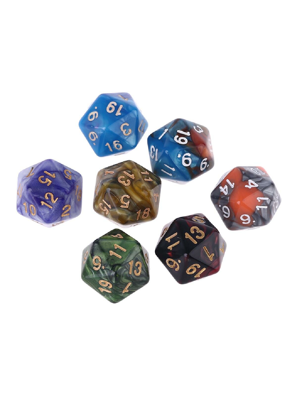 1 упаковка из 7шт 20-гранных двухцветных кубиков