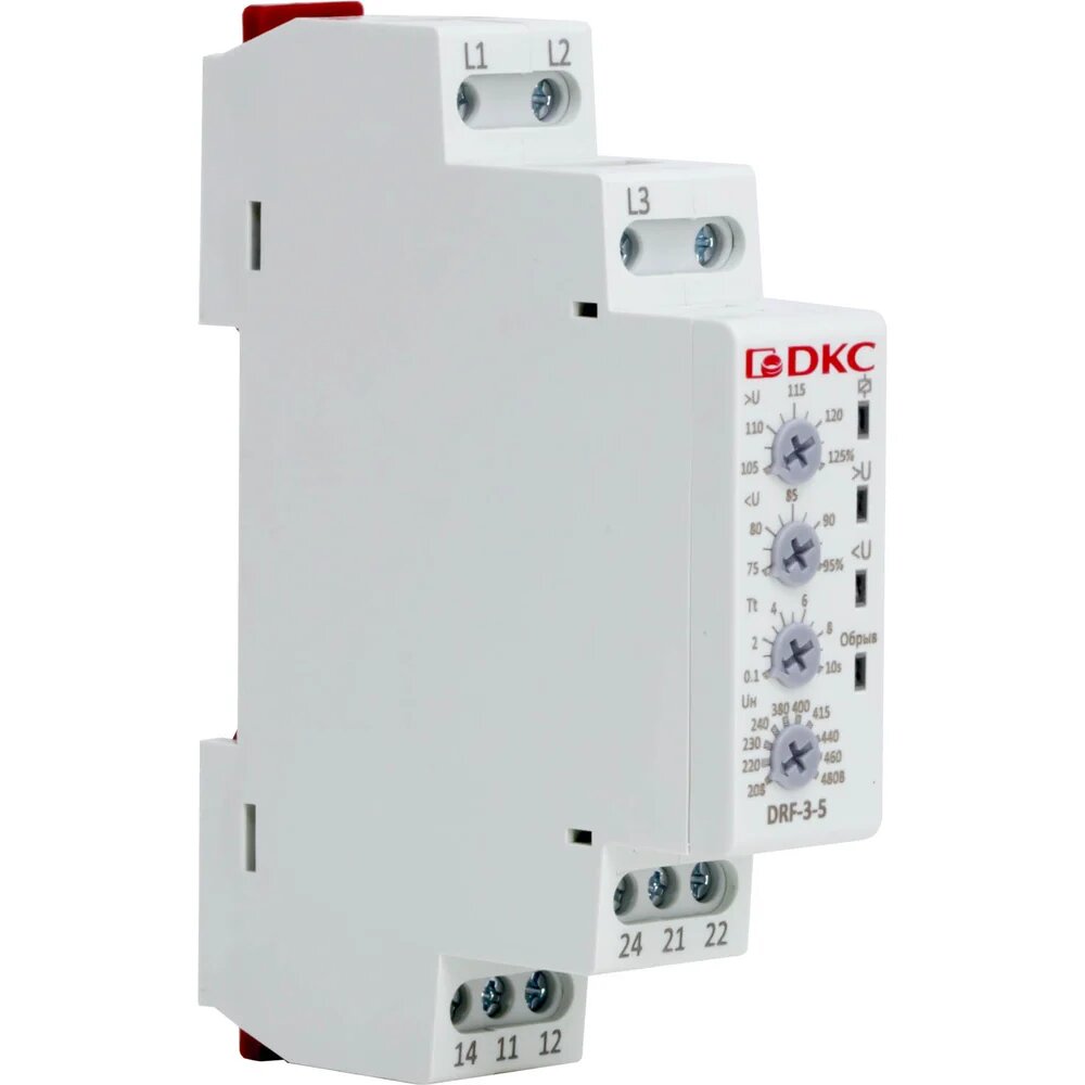 Реле контроля фаз DKC 3 фазы, тип DRF, контроль напряжения, контроль обрыва фаз, конфигурация контакта 2CO, 208 480В DRF 3 5 DRF-3-5