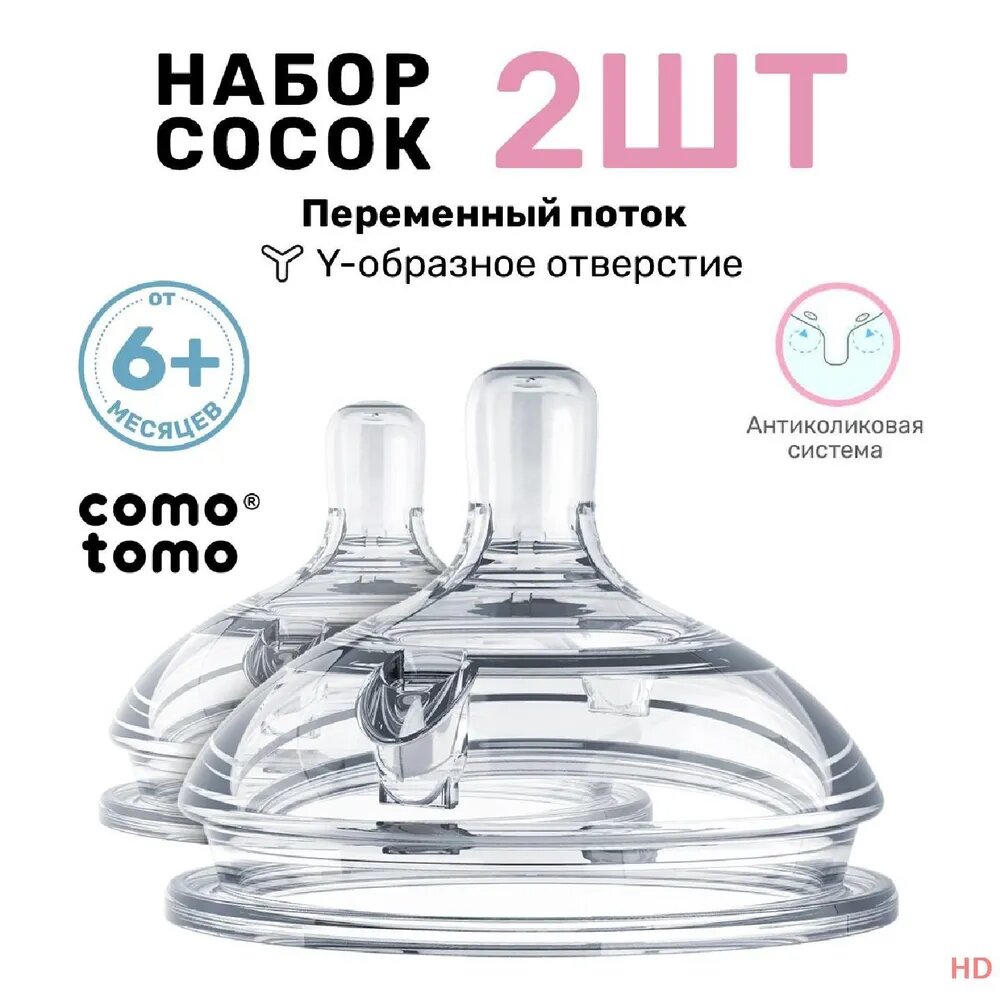 Соска для бутылочек Comotomo Natural Nipple Packs силиконовая для каши 6+ (Y)