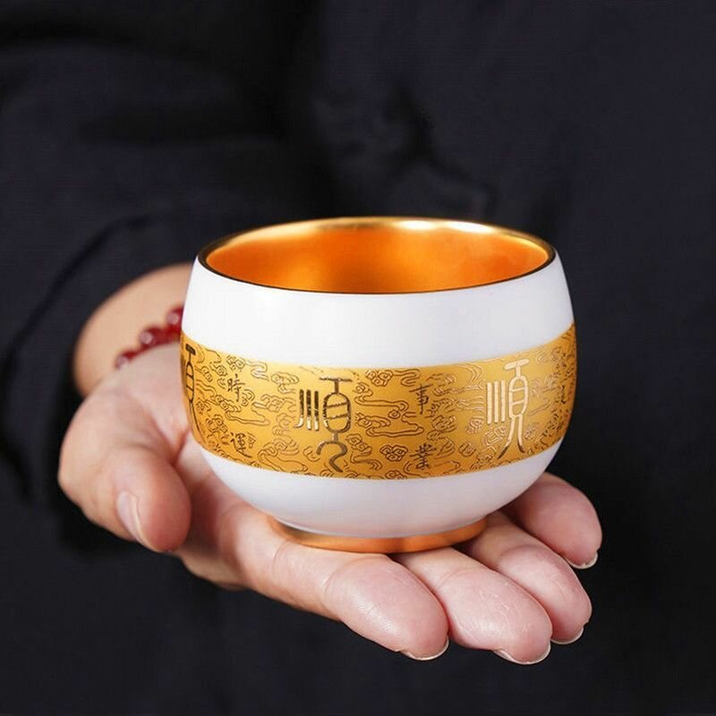 Шунь позолоченная чашка чая Master Cup керамическая чаша Чаша Янчжи нефрит белая фарфоровая чашка кунг-фу чайный набор