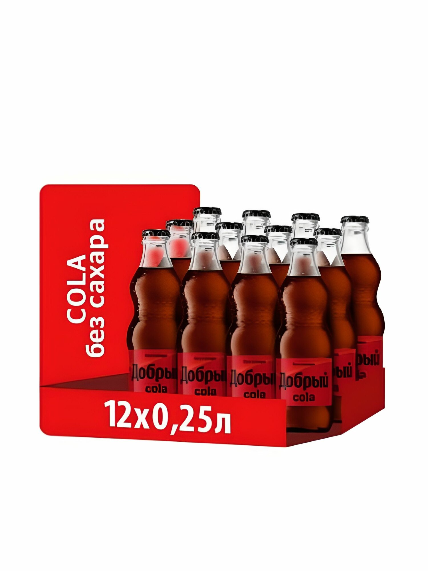 Напиток Добрый Cola без сахара, 0,25 л. стекло. Упаковка 12 шт.