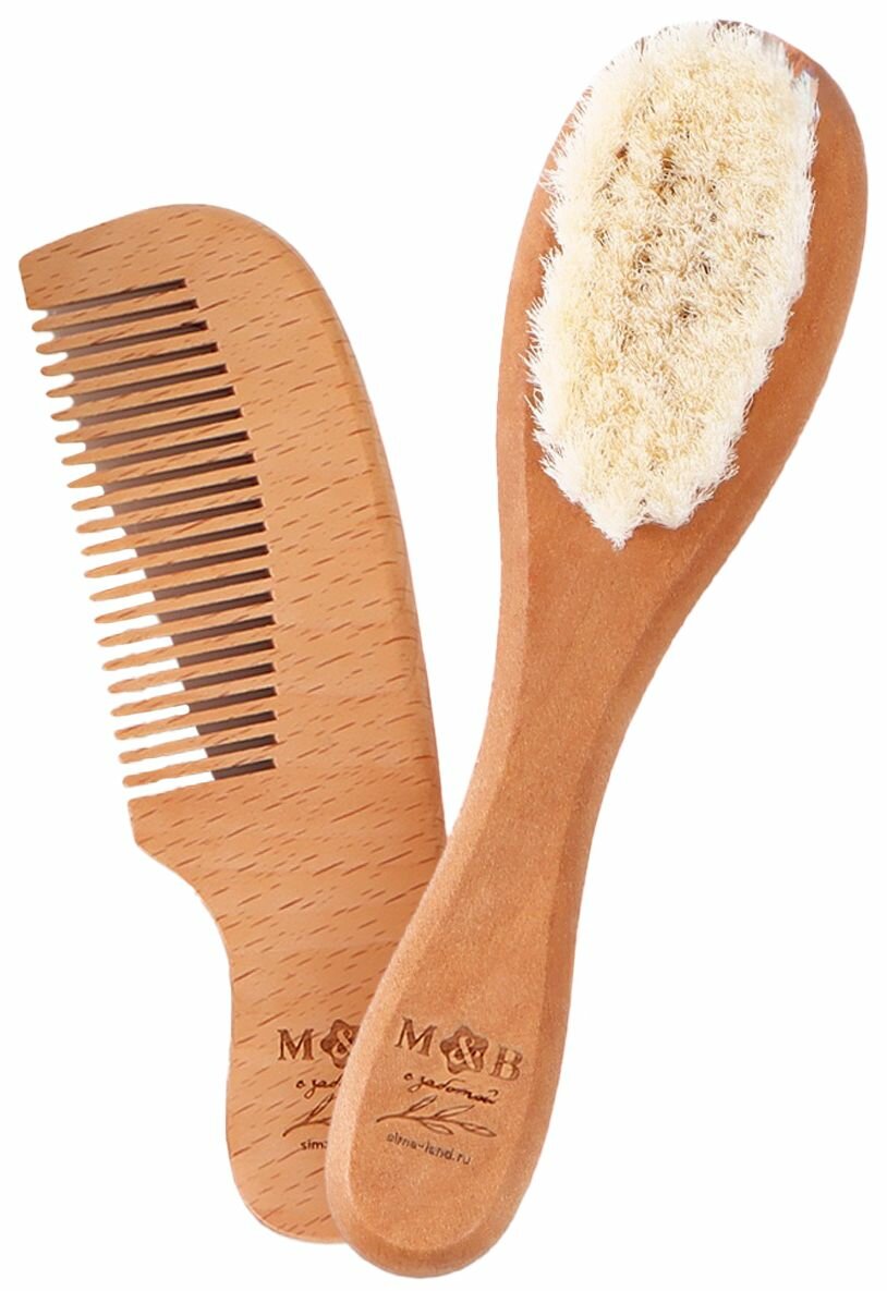 Набор детских деревянных расчесок с натуральной щетиной для волос, в комплекте 2 предмета: гребешок и расчёска с щетиной для новорожденных и малышей