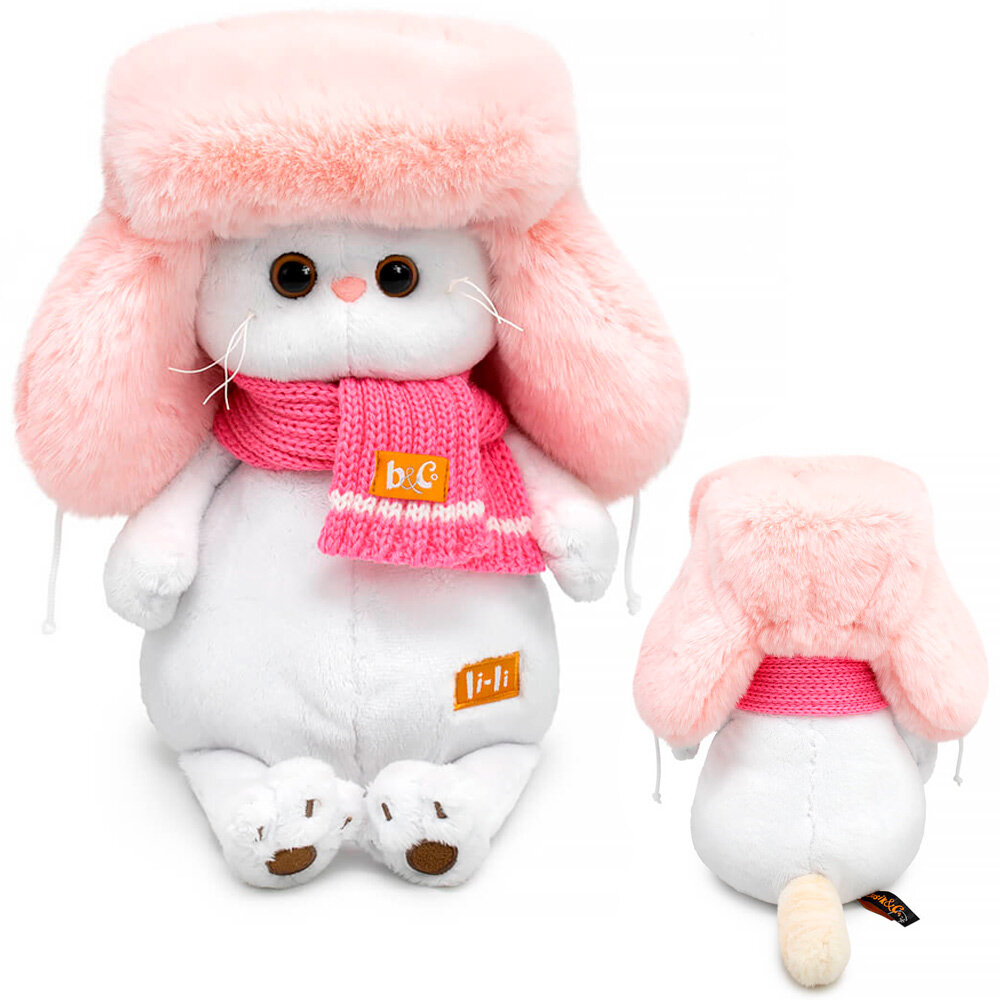 Мягкая игрушка Budibasa Ли-Ли, в меховой шапке, шарфе, с атласной лентой, 27 см