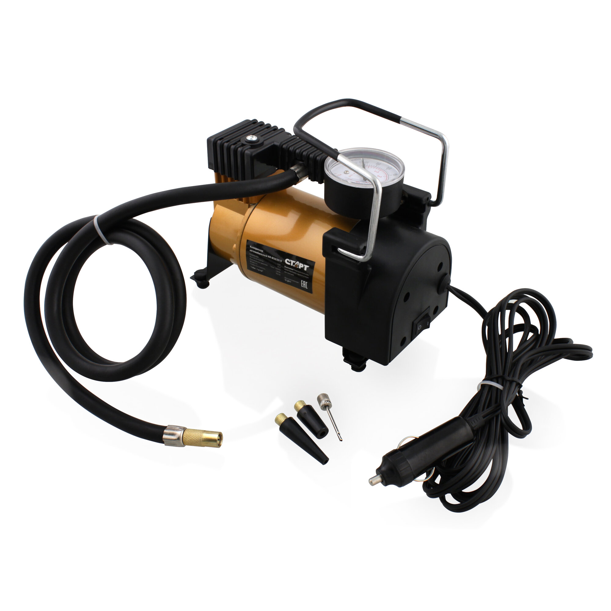 Автомобильный компрессор старт Торнадо, 12 В, 120 Вт, манометр, 30 л/мин