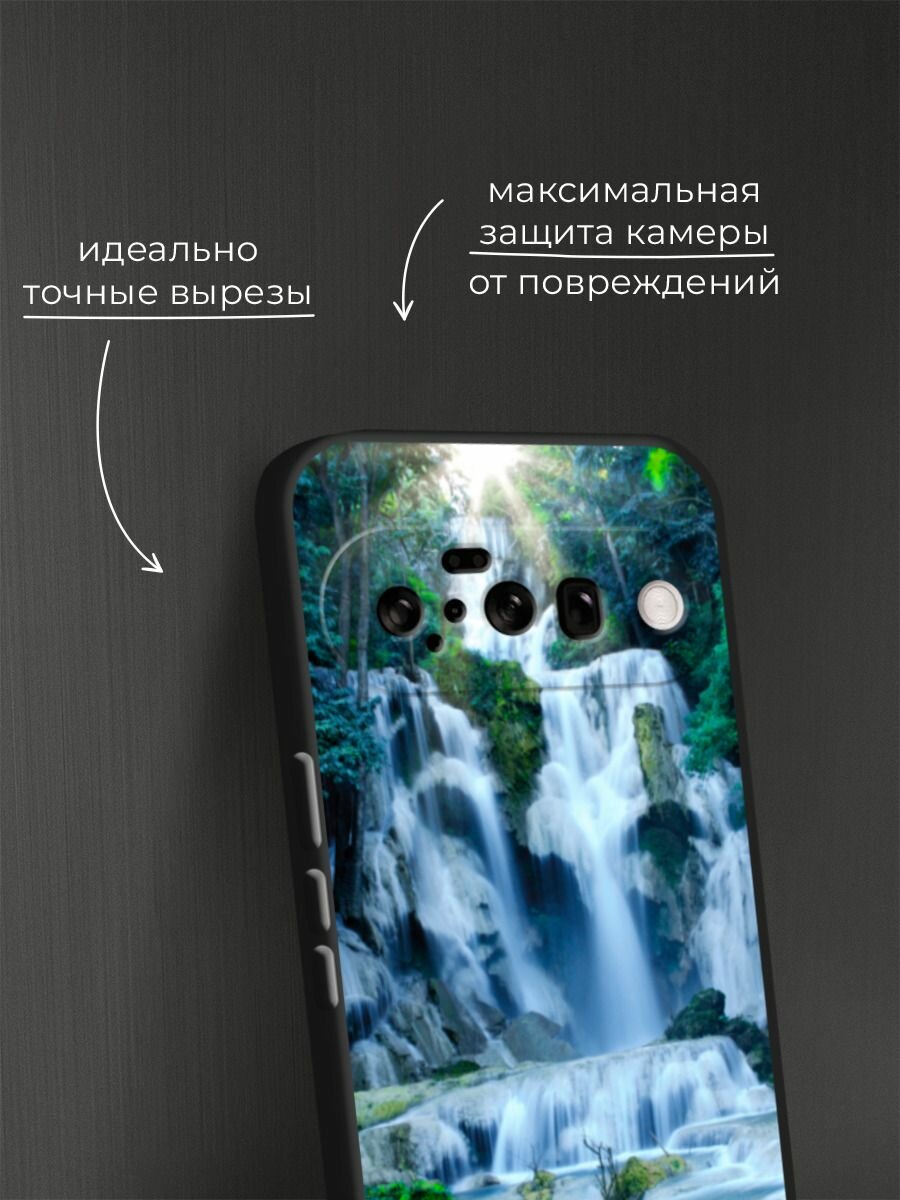 Черный матовый чехол на Google Pixel 10 / Гугл Пиксель 10 с принтом Водопад 8 — фото 1