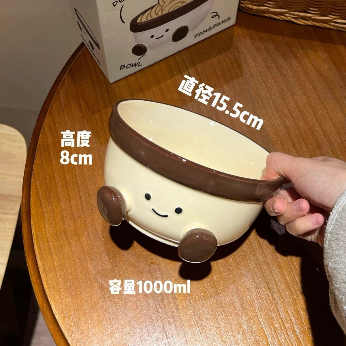 Та же модель пухлой керамической миски с ручной росписью подглазурным декором, милая и уникальная миска для рамена, пухлая керамическая салатница.