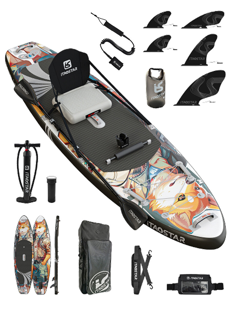 Сапборд iTaoStar Novelty Fox 11.6x35x6 с сиденьем (сап-каяк) (350x89x15) двухслойный надувной / доска для плавания сап борд / Sup board, SUP-доска, каяк