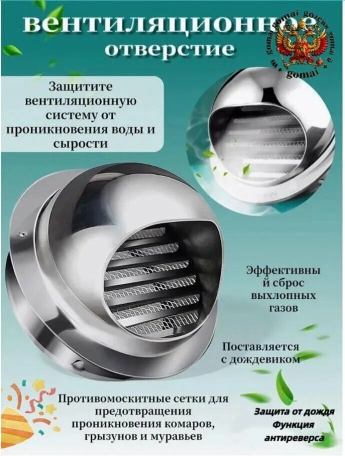 Вентиляционный колпак с сеткой и фланцем ф80мм