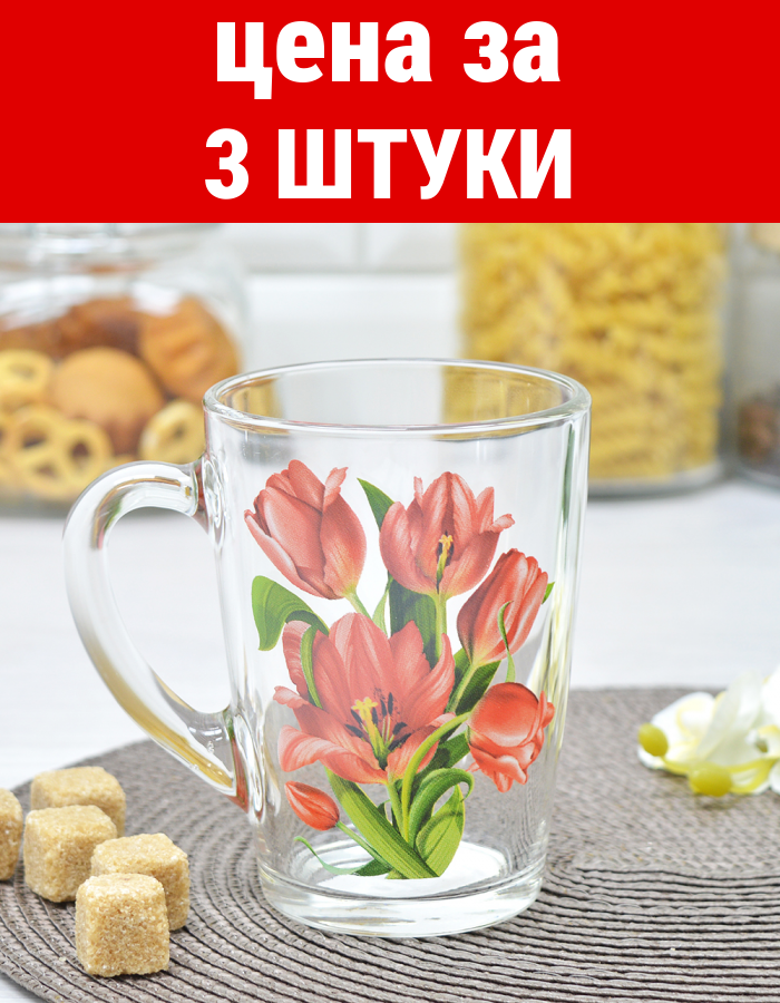 Комплект 3 шт, Кружка "Живая природа" Тюльпаны 300мл