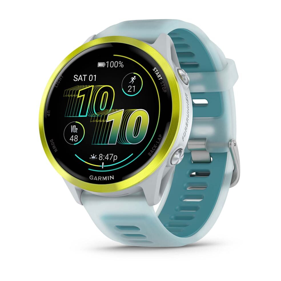 Умные часы Garmin Forerunner 570 47mm Amp Yellow Aluminium With Translucent Whitestone/Turquoise Band