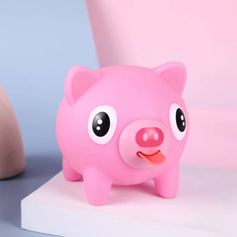 Звуковая игрушка с высовывающимся языком: Розовая свинка для снятия стресса, детская и взрослая игра, удобная в руке