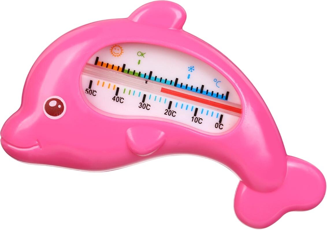 Термометр детский "Дельфин" для измерения температуры воды, для купания новорожденных малышей, градусник для ванны, цвет розовый