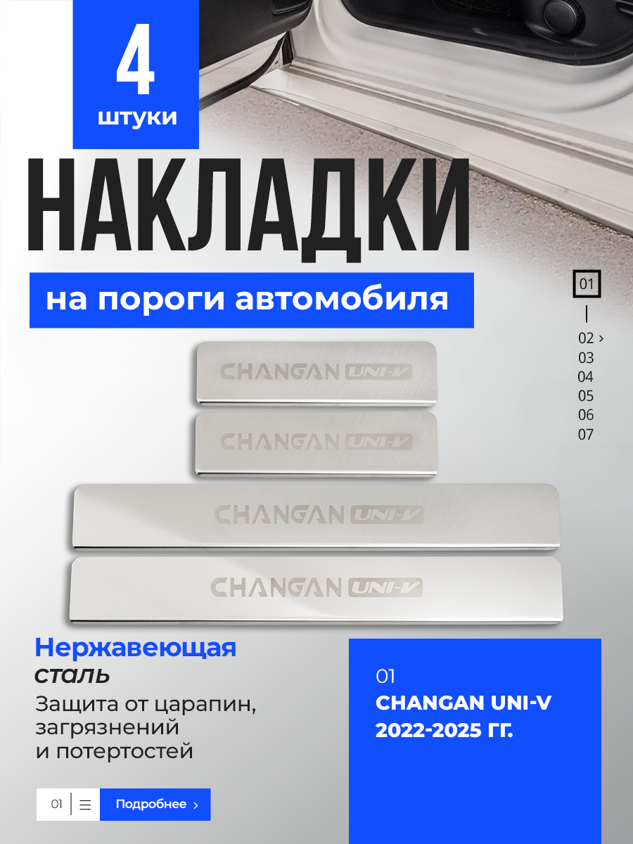 Накладки на пороги гравировка Чанган Юни-В / Changan UNI-V (2022-2025) надпись Changan UNI-V