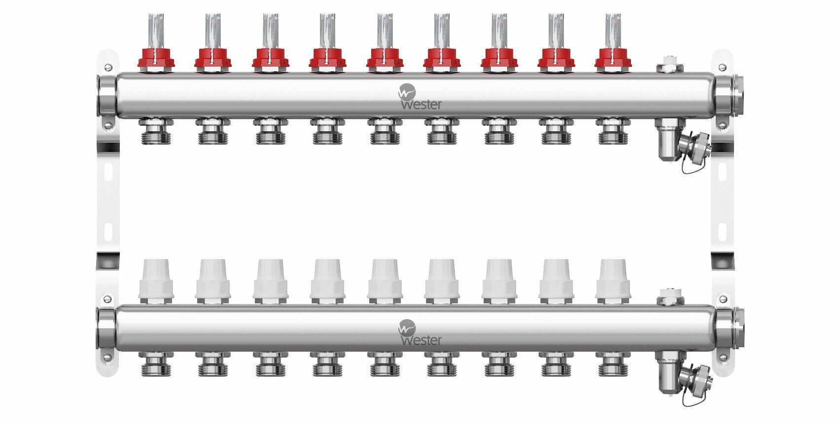 Коллектор 1" из нерж. стали на 9 выходов 3/4"ЕК с расходомерами, группа в сборе, Wester MUFS9134 0-32-1514