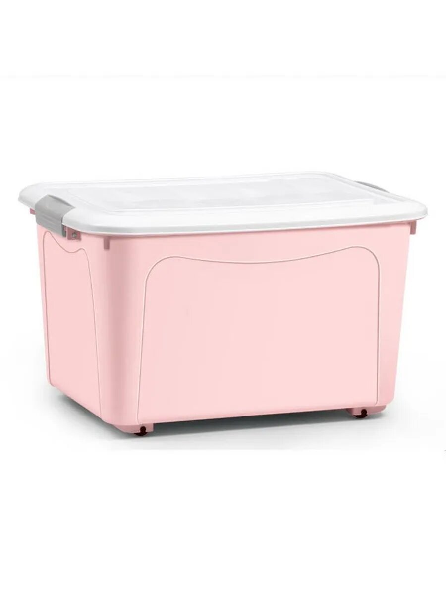Большой пластиковый ящик на колесах 100л, розовый