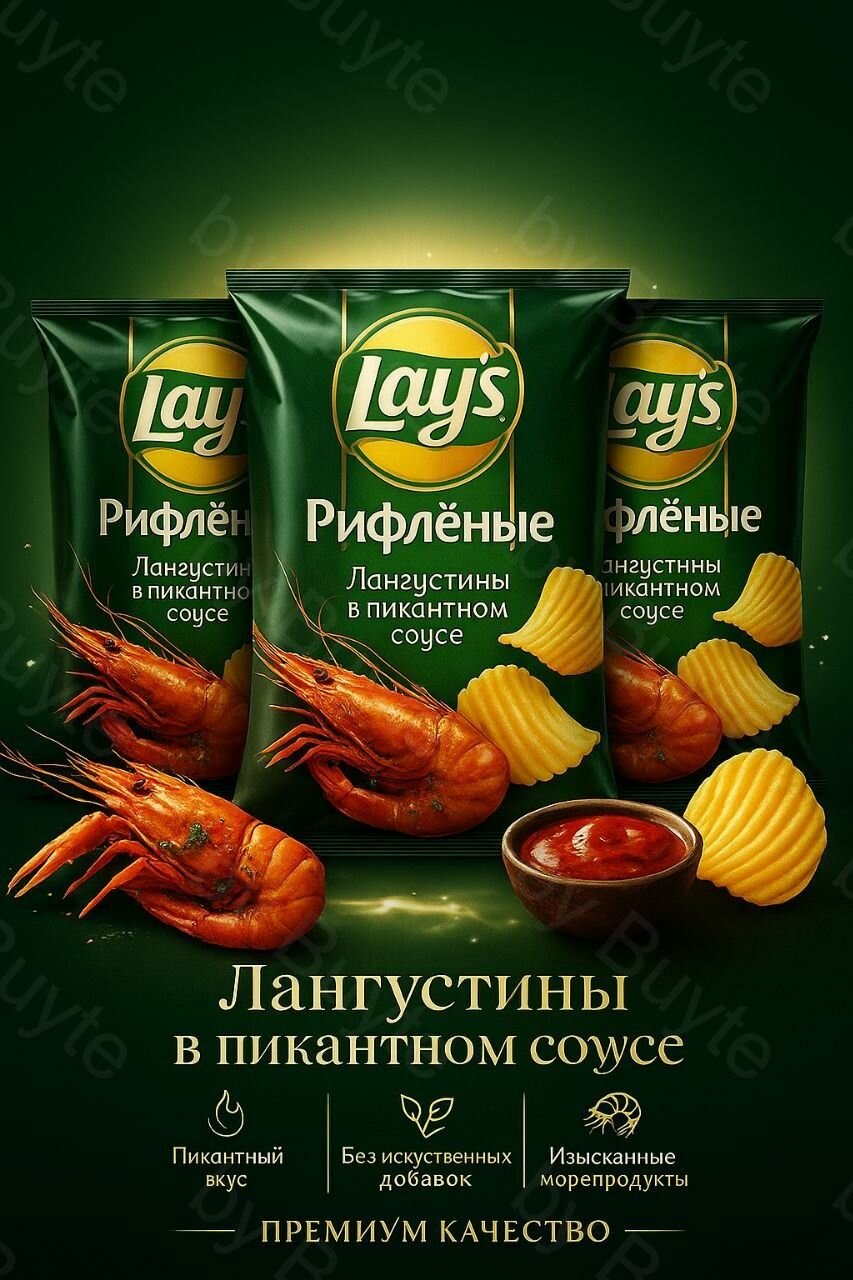 Чипсы картофельные Lay's/ Лейс Рифленые, Лангустины в пикантном соусе, 3 по 93г