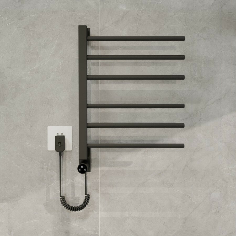 Космический алюминиевый умный электрический подогреваемый полотенцесушитель с постоянной температурой, вращающаяся стойка для хранения из нержавеющей стали без сверления