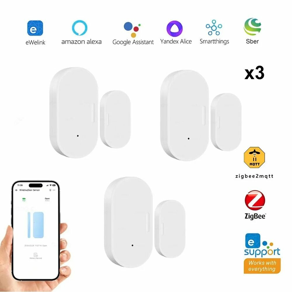 Умный датчик открытия дверей и окон Zigbee, работает с Алисой, ewelink