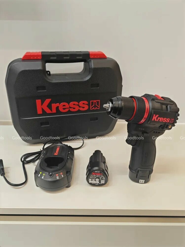 Шуруповерт Kress KU204, литий-ионная дрель 12 В, высокий крутящий момент 50 Нм, с 2 аккумуляторами по 2 Ач и зарядным устройством