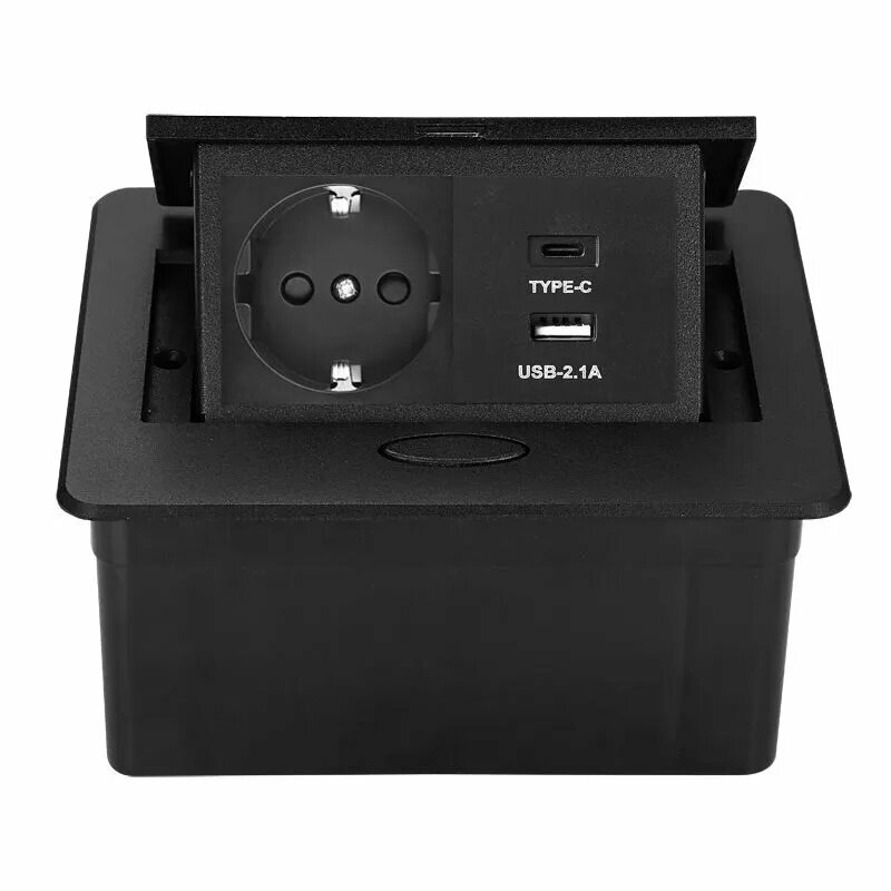 Встраиваемая выдвижная электрическая розетка в столешницу, 1 EU, 1 USB, 1 Type C, Чёрный 1,8 метра