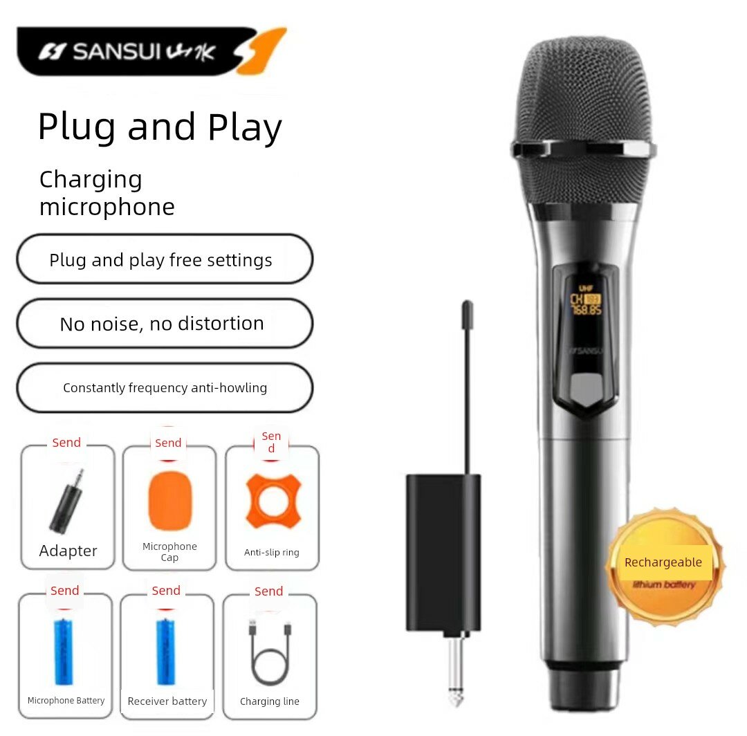 Sansui U5 перезаряжаемый микрофон с антисрывом и одним микрофоном в черном цвете