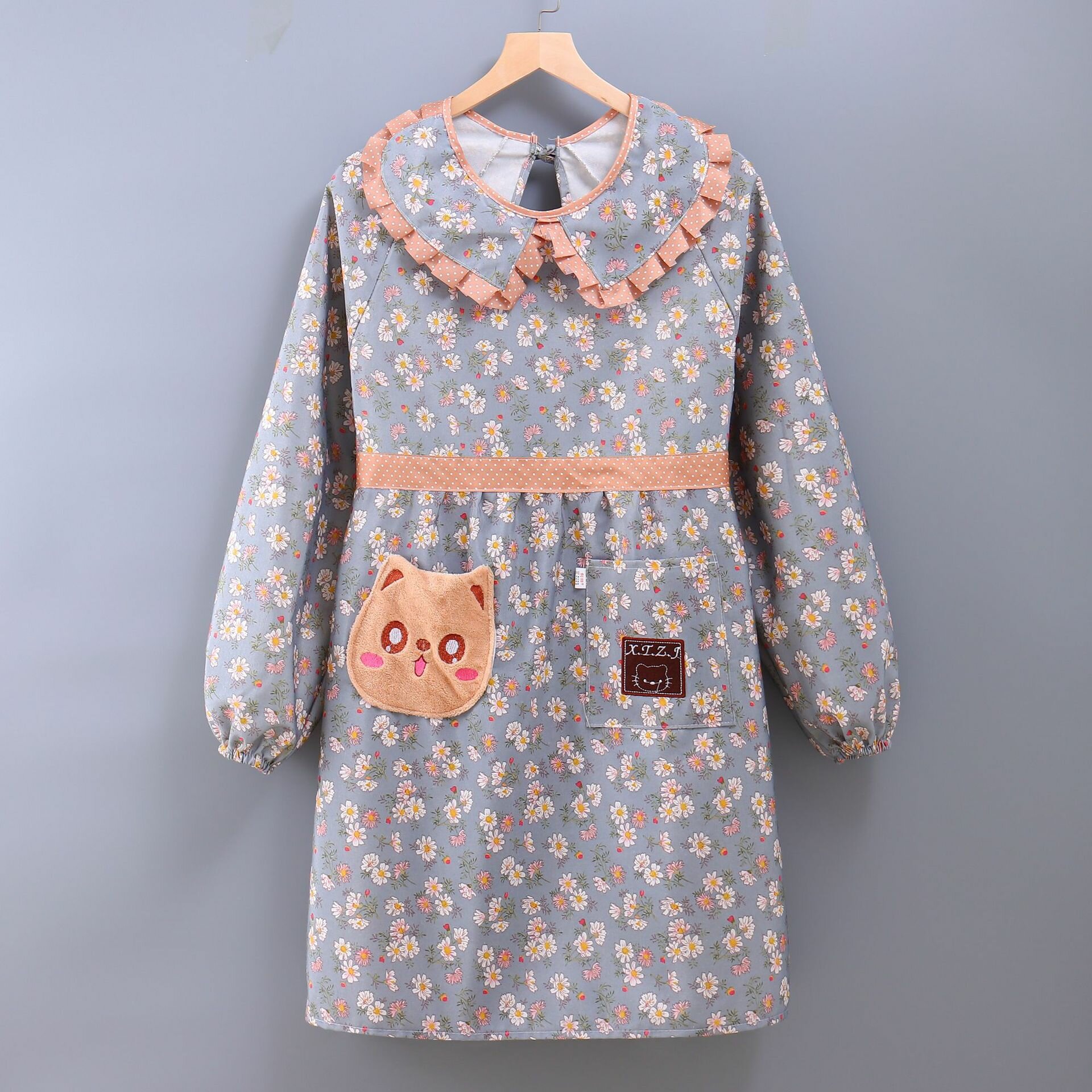 Модный цветочный хлопковый халат для дома, устойчивый к пятнам, женский длинный рукав, фартук, носимый на спине, сладкий стильный рабочий халат