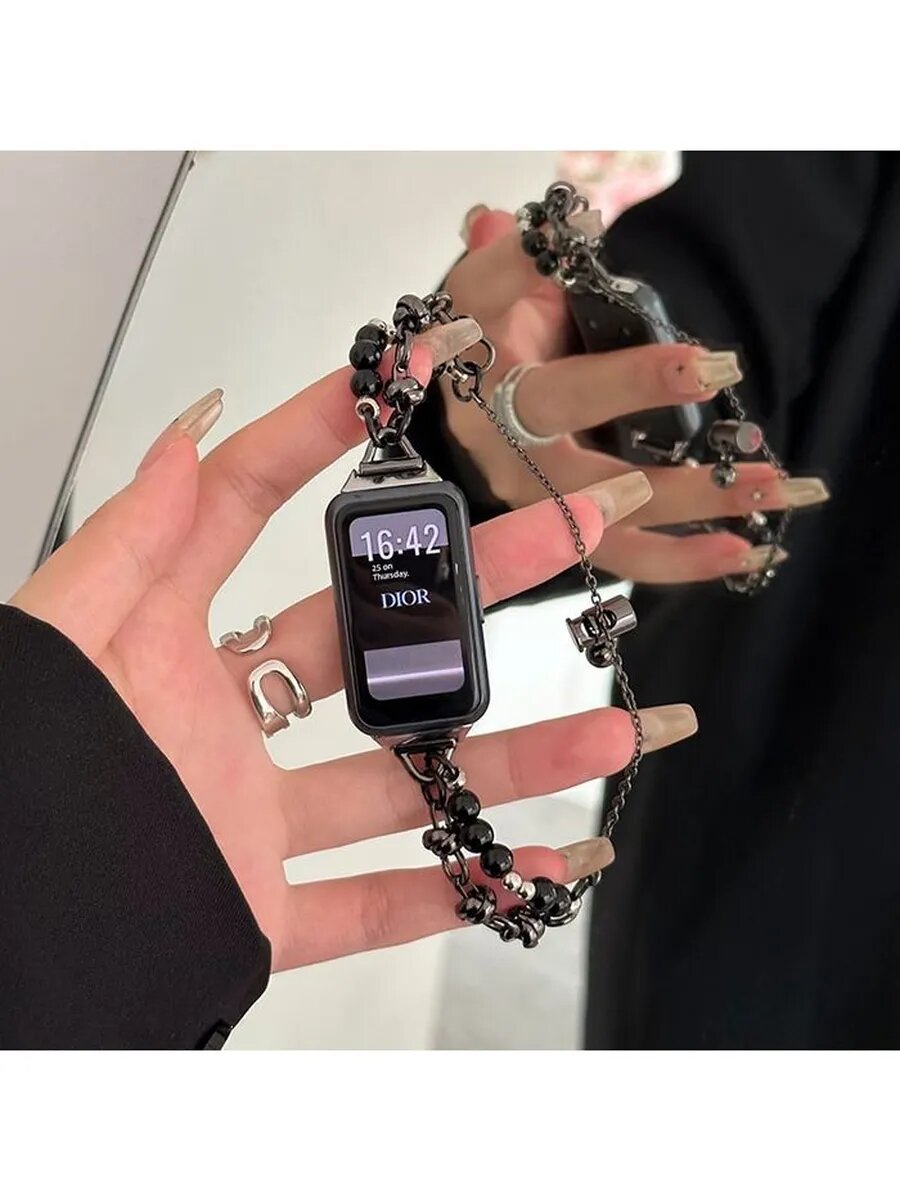 Женские часы H7-6.1, жемчужная цепь, черные, пульс