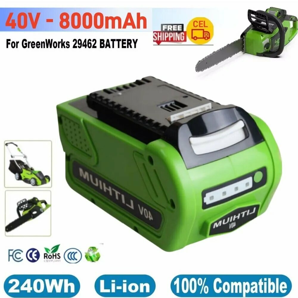 6.0/8.0/10.0 Замена литиевой батареи Ah 40V 29472 на литий-ионную батарею GreenWorks 40V G-MAX 29462 2901319 для электроинструментов 24282 24252 21