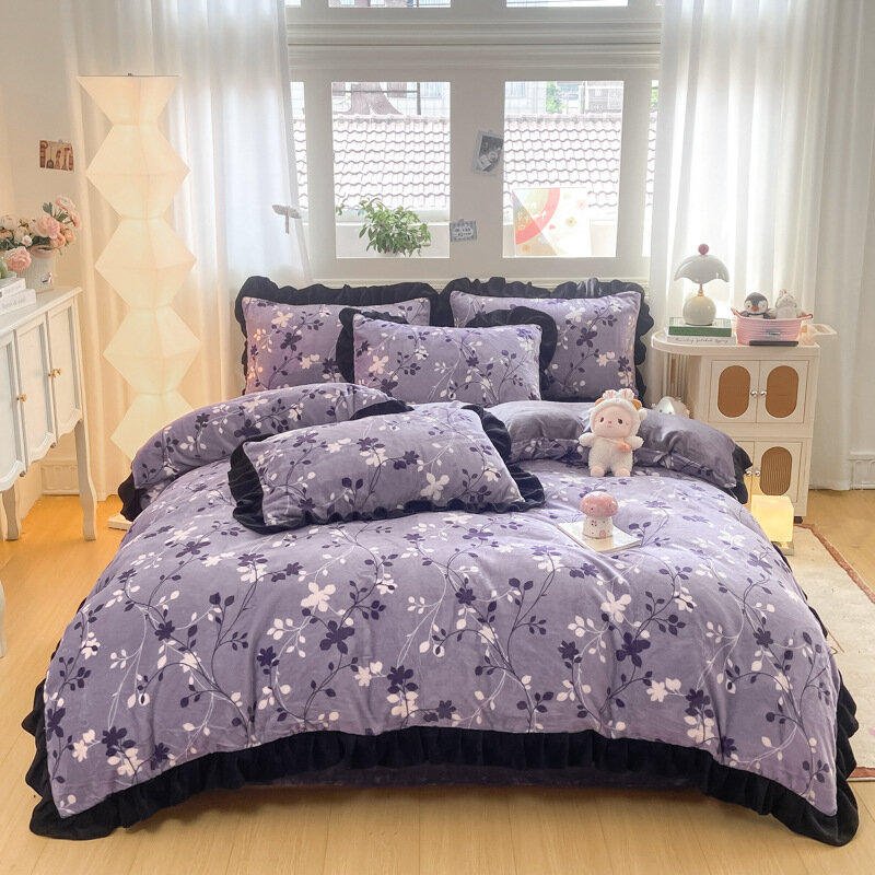 Набор для кровати 4 шт. Purple Orchid 1,8 м с пододеяльником 2,0x2,3 м и простыней 2,45x2,5 м из мягкой молочной