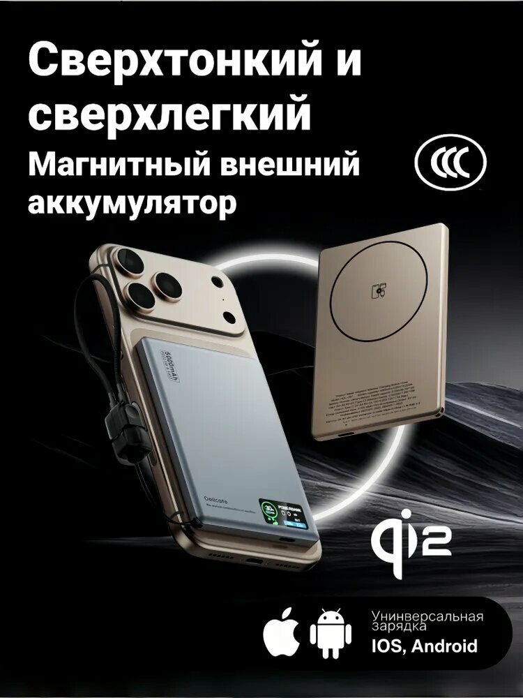 Внешний аккумулятор Bestand Powerbank MagSafe 3-in-1, 10000mAh, беспроводная зарядка, дисплей, серый